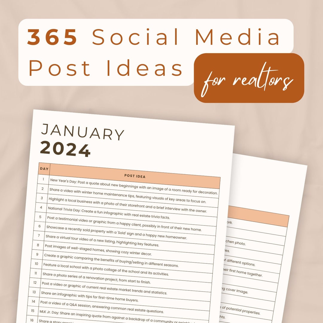 365 Real Estate Social Media Post Ideas | Social Media Content Calendar ...
