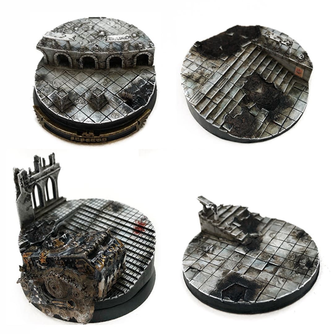 50mm Round Ruined Plaza Scenic Base Set 4 Bases Compatible With Adeptus ...