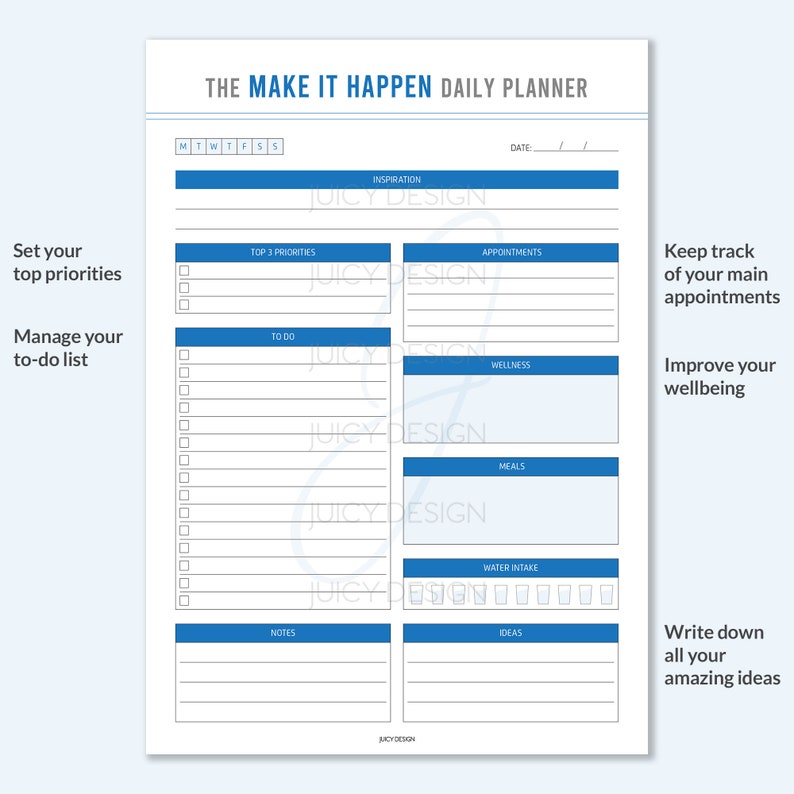 Daily Planner - Fillable & Printable Pdfs - Daily Priorities, to Do ...