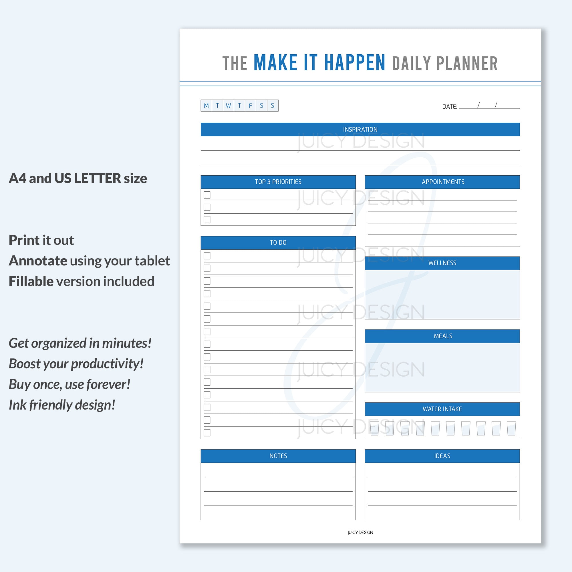 Daily Planner Fillable & Printable Pdfs Daily Priorities, to Do List ...