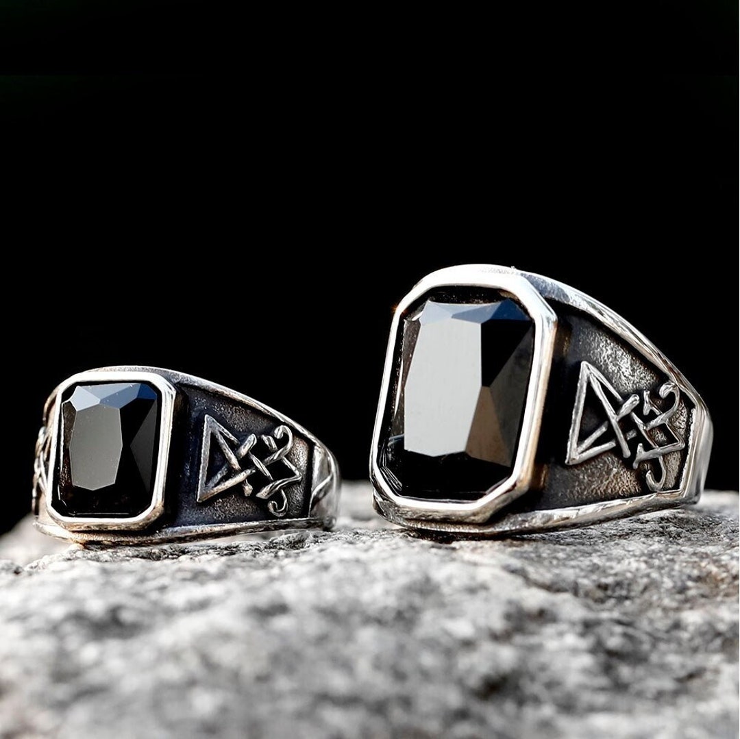 Occult Vintage Lucifer Satan Stainless Steel Sigil of Baphomet Ring ...