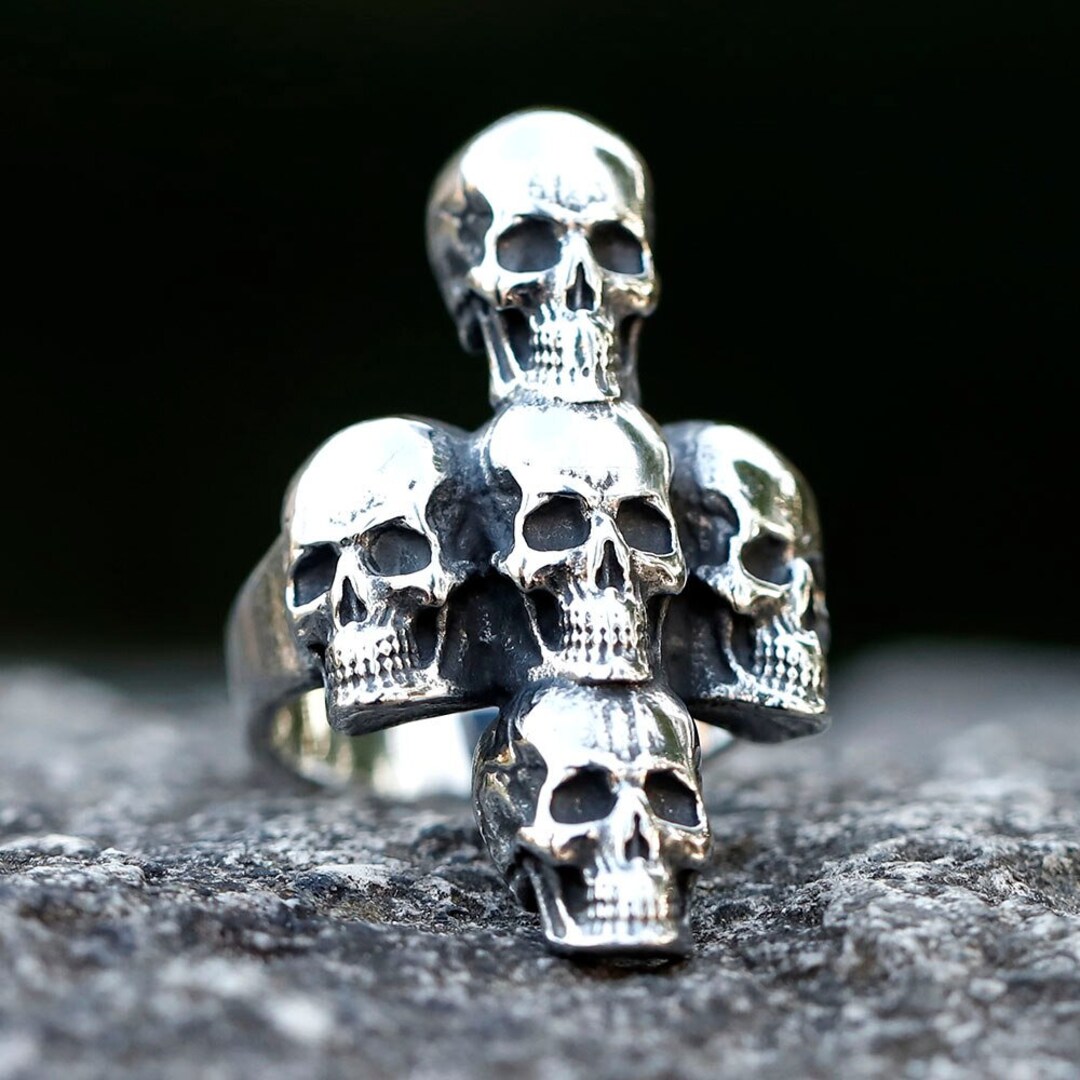 Men Punk Retro Gothic Skull Cross Ring Fashion Biker Jewelry - Etsy