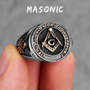 Stainless Steel Men Rings Masonic Freemasonry Skull Punk Rock Hip Hop ...