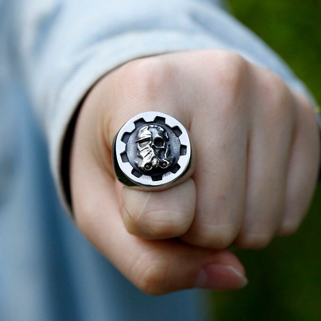 Skull Mask Ring Steel Warrior Ring Men's Fashion Retro Gear Skull Ring ...