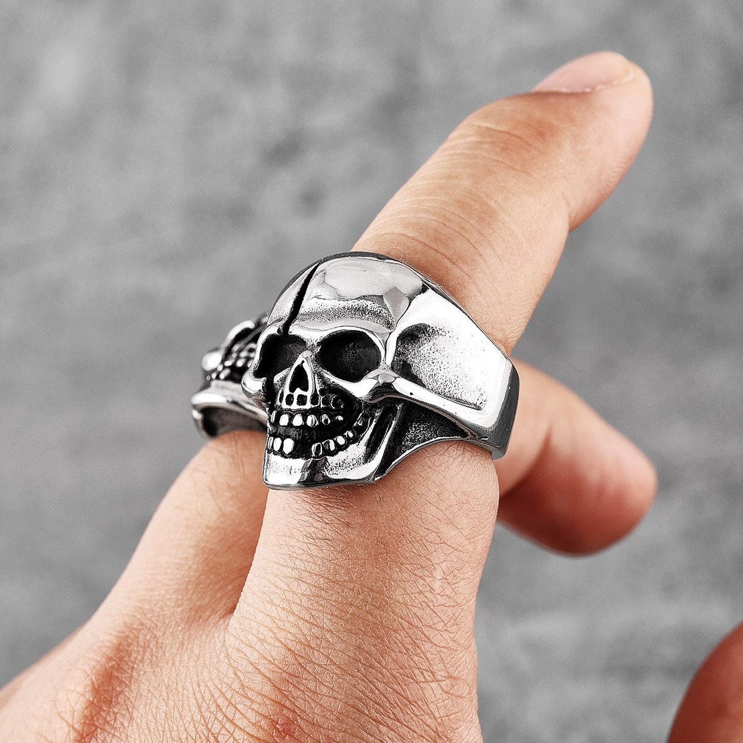 Robber Skull Scar Face Stainless Steel Mens Rings Punk Gothic - Etsy