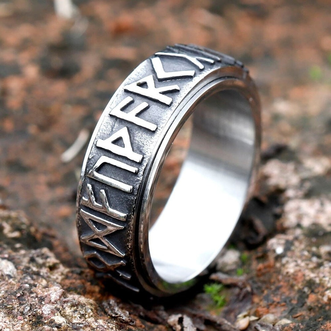 Vintage Viking Rune Ring for Men Women Retro Spin Ring 316L Stainless ...