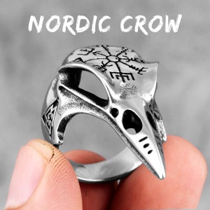 Nordic Mythology Viking Crow Retro Stainless Steel Mens Rings Punk for ...