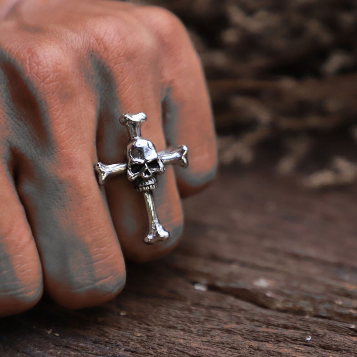 Men Punk Retro Gothic Skull Cross Ring Fashion Trend Hip Hop - Etsy