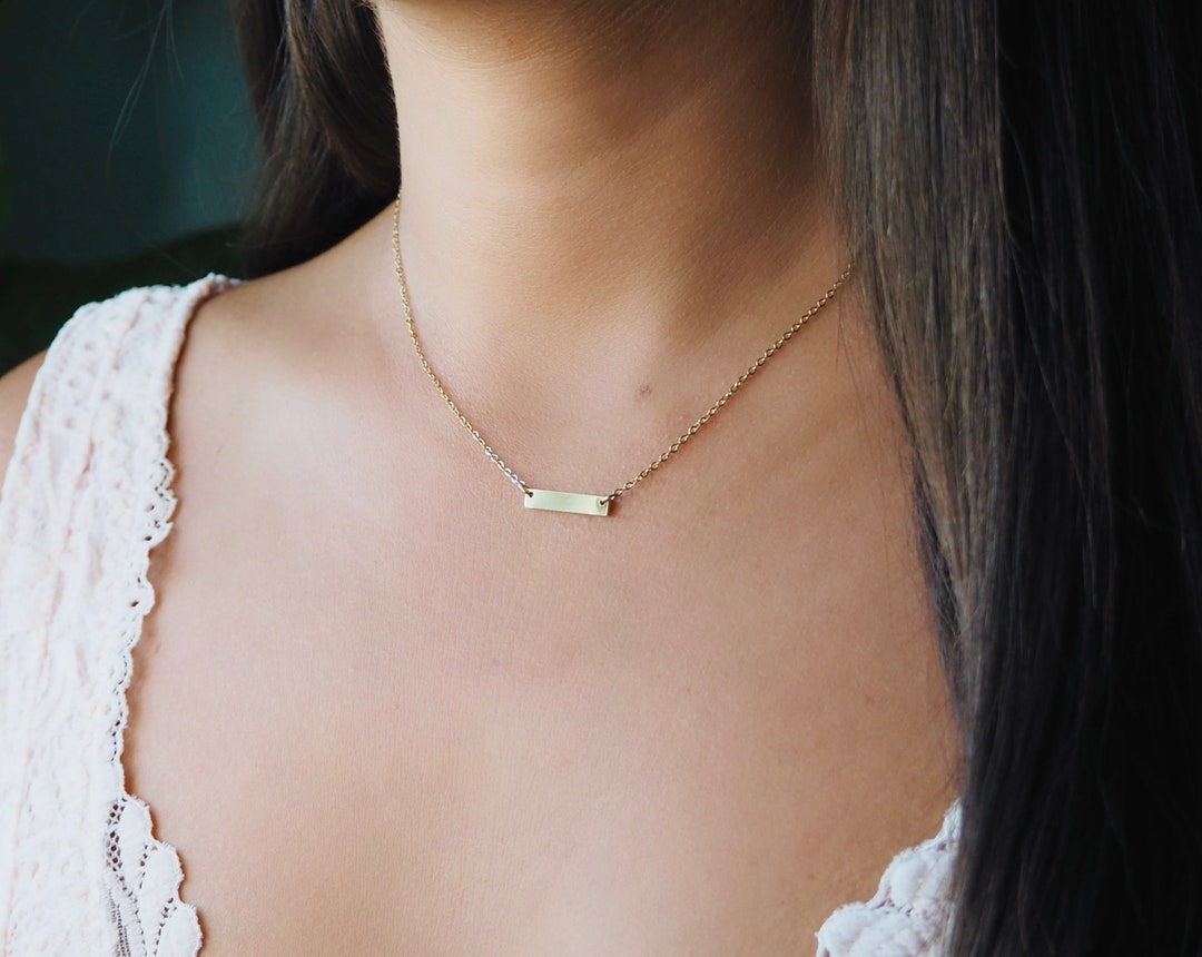 14k Gold Tiny Bar Necklace, Beautiful Delicate Gift, Fashion Bar ...