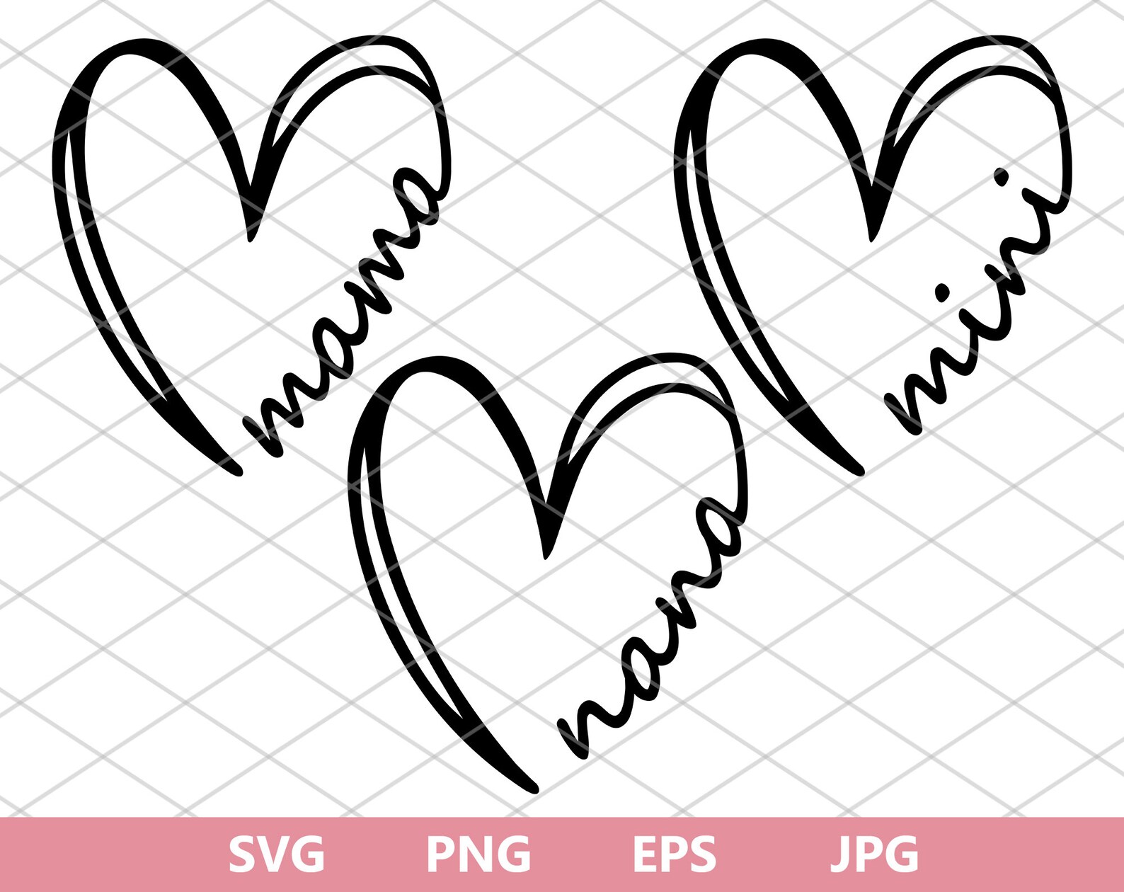 Heart Bundle Svg Sketch Heart Svg Mama Mini Heart Svg Nana - Etsy