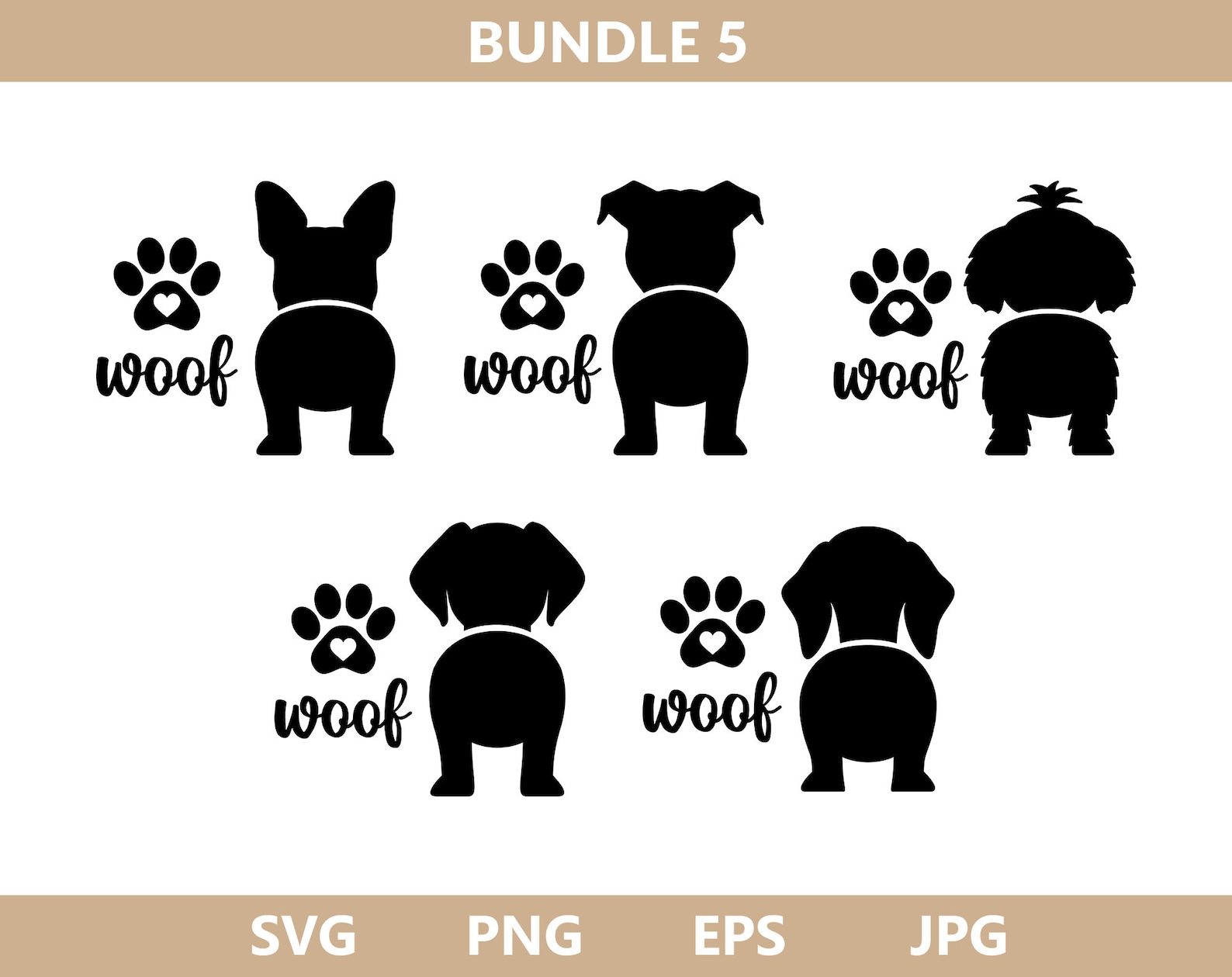 5 Dog Butt Leash Holder SVG File, Dog Shape Vector Design, Digital Cut ...
