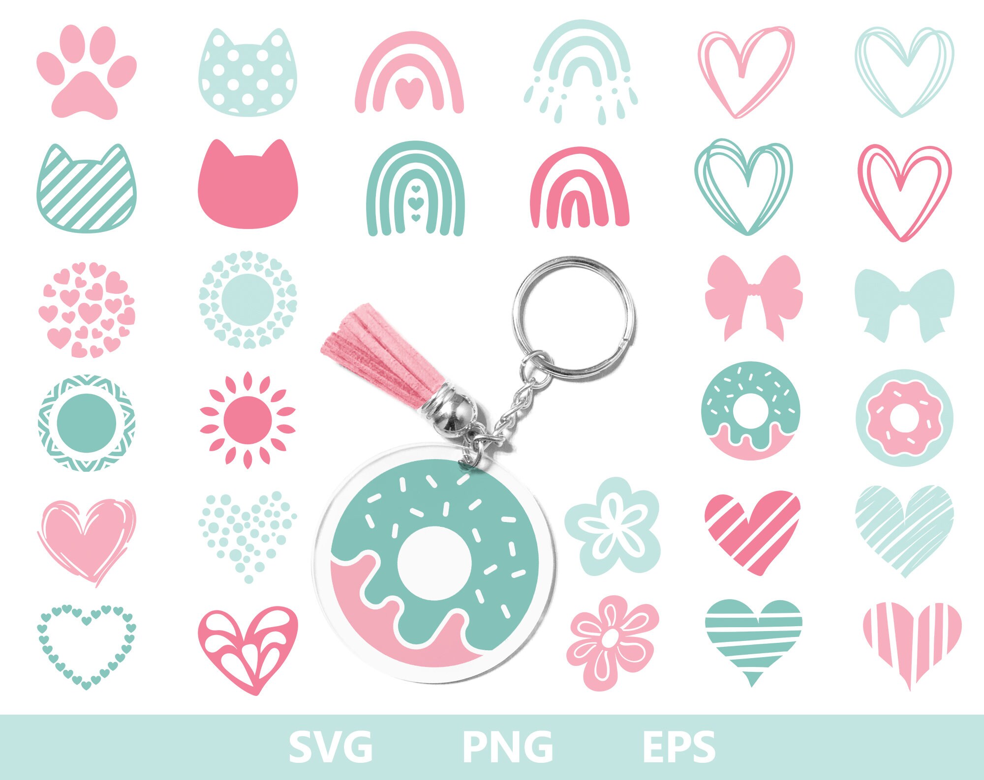 Keychain SVG stain Donat Keychain Key Ring Pattern SVG | Etsy