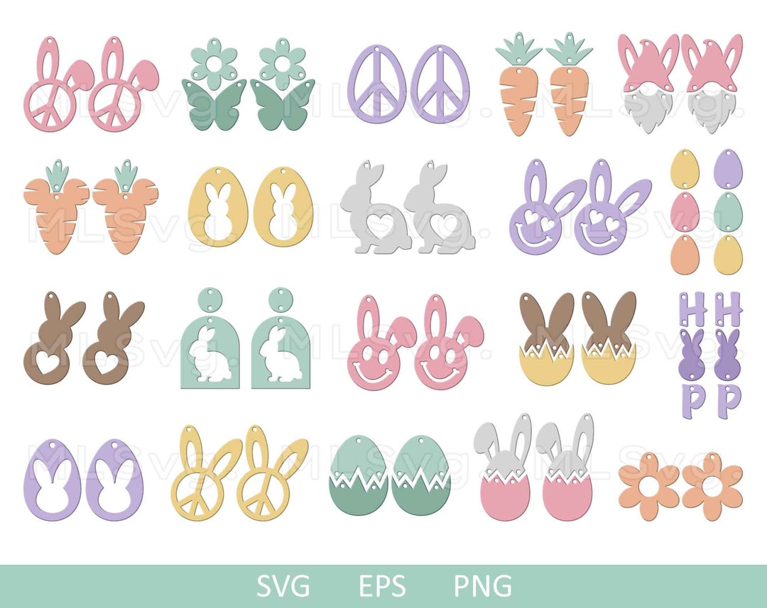 Cute Easter Earrings SVG, Bunny SVG, Earrings Templates Svg, Faux ...
