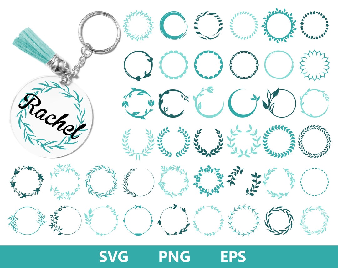 Wreath Keychain SVG, Key Ring Pattern SVG, Floral Kay Ring Svg, Round ...
