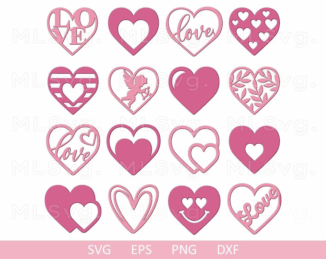 Valentine Hearts Svg Bundle Hearts Svg Valentines Glowforge Svg Wood