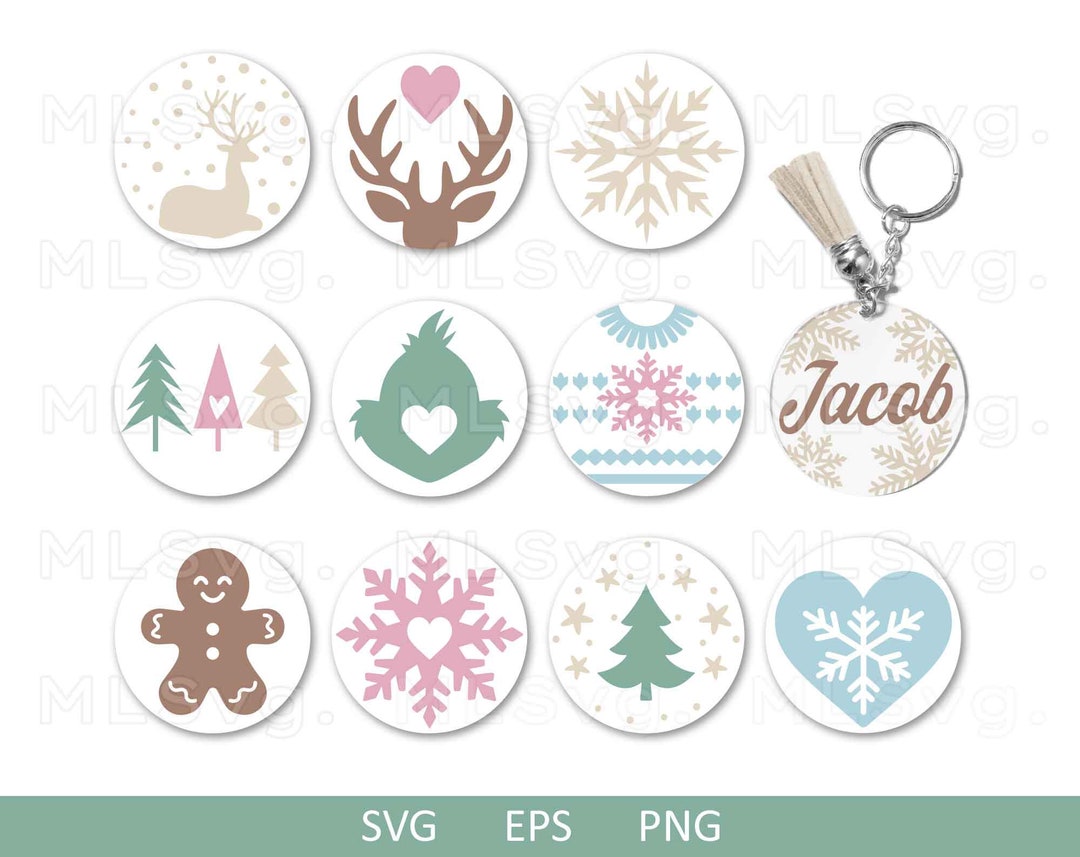 Cute Christmas Keychain SVG, Keyring Pattern SVG, Keychain SVG Bundle ...
