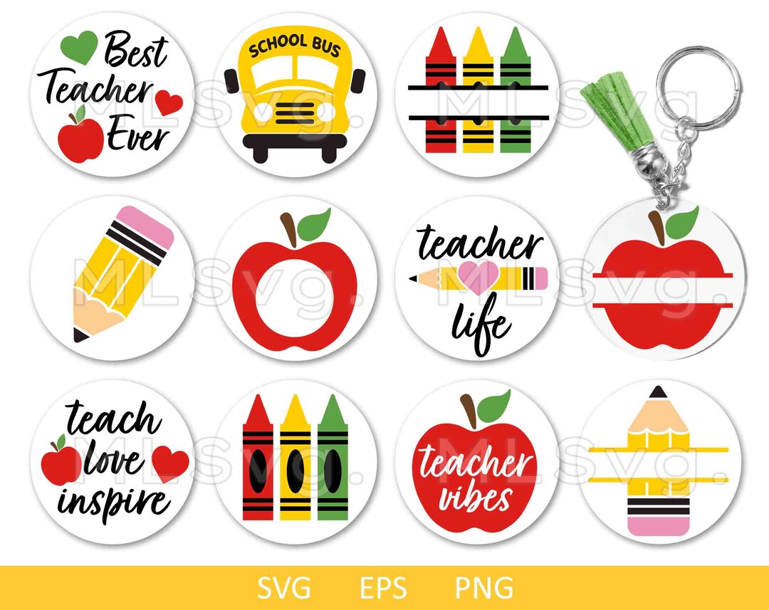 Teacher Monogram Keychain Svg, School Keychain Svg, Circle Monogram Svg ...