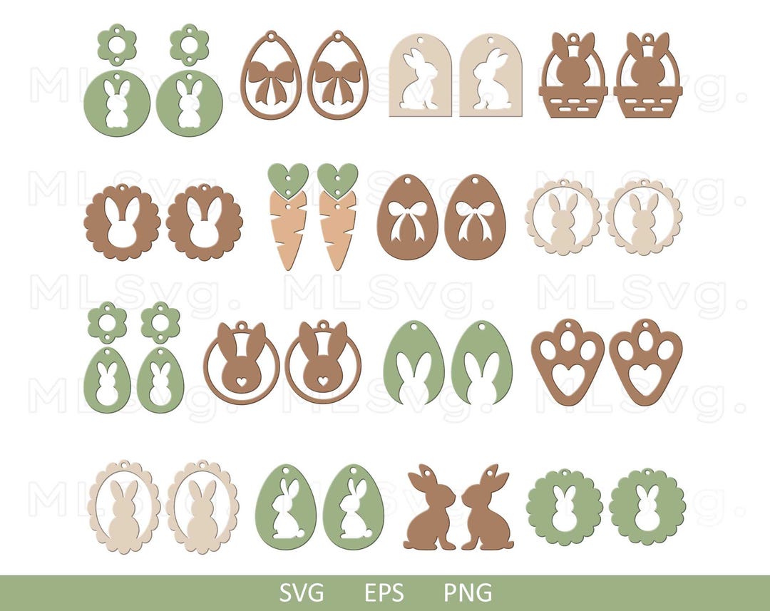 Cute Easter Earrings SVG, Bunny Earrings SVG, Earrings Templates Svg ...