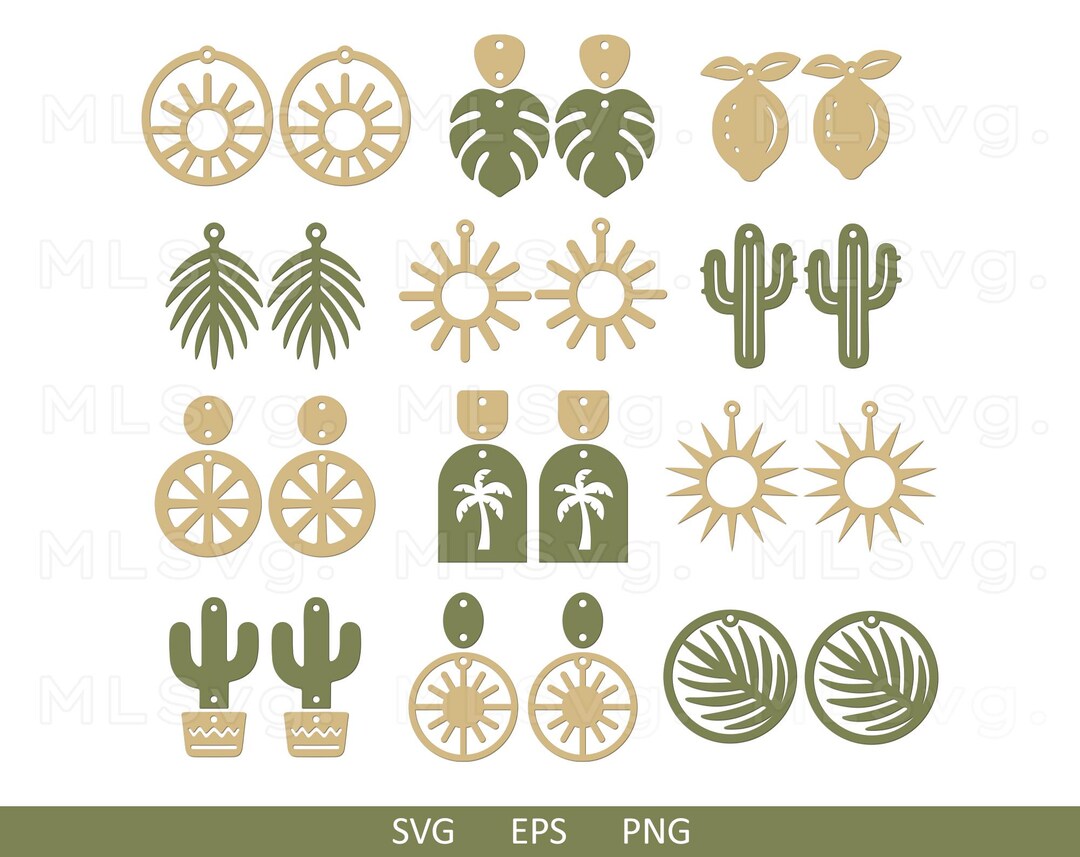 Summer Boho Earrings SVG Bundle, Faux Leather Earrings SVG, Cactus ...
