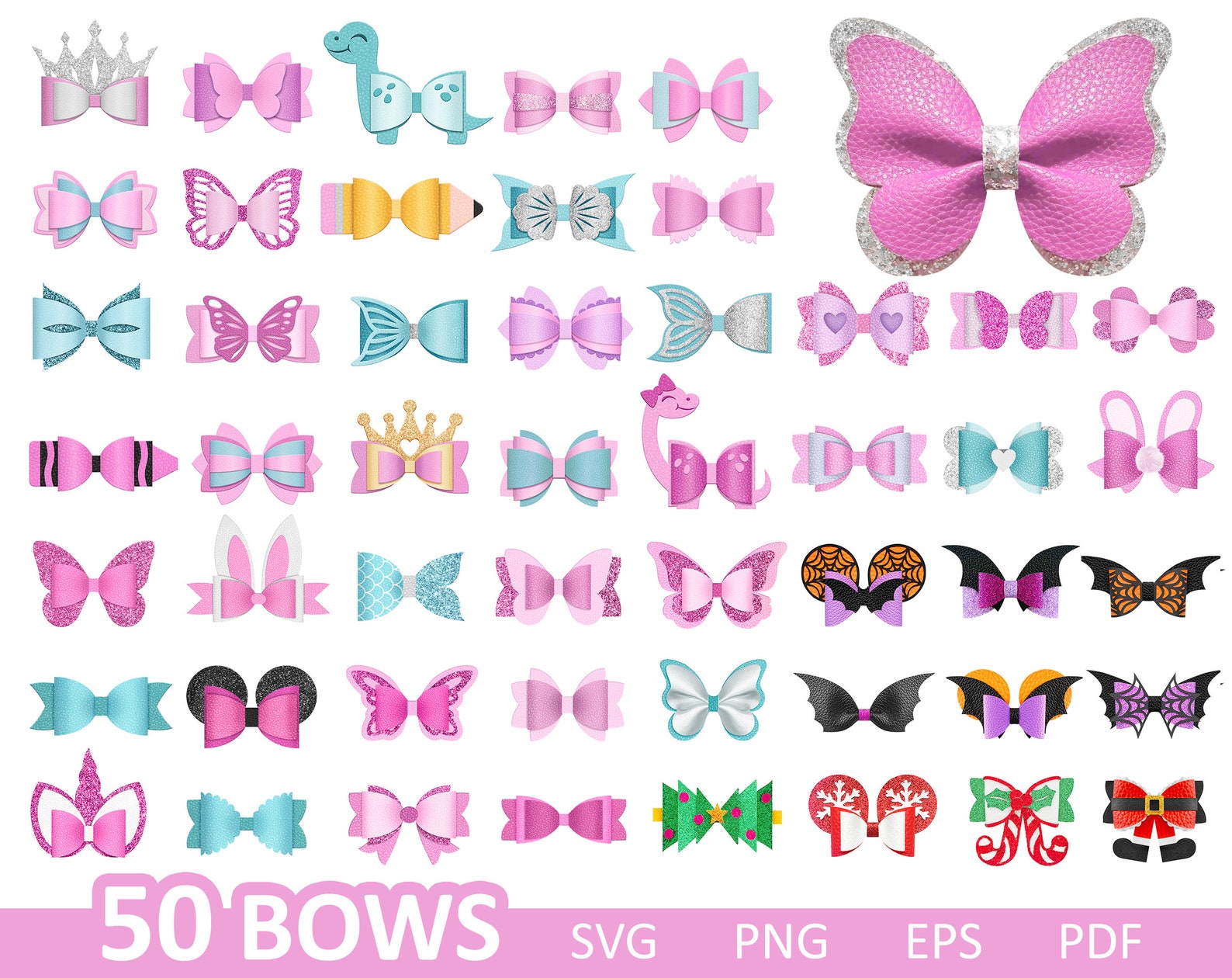 50 Bow Bundle SVG Hair Bow Collection SVG Bow Template Svg - Etsy
