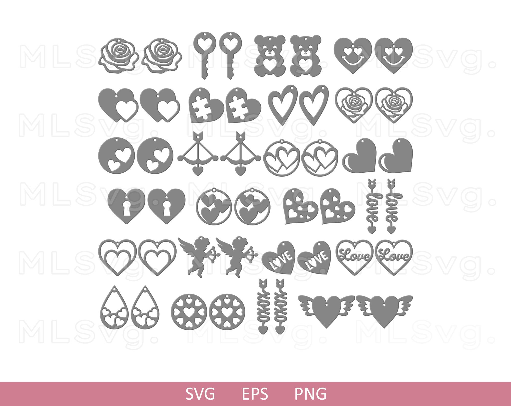 Valentines Earrings Bundle SVG, Love Svg, Heart Earrings Svg, Valentine ...