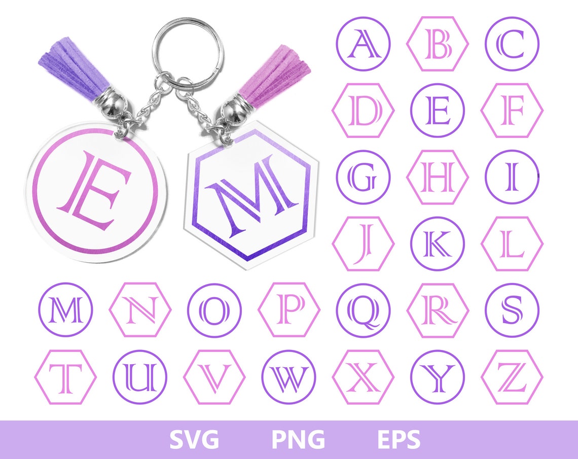 Monogram SVG Keychain Monogram Svg Alphabet Key Ring Svg - Etsy