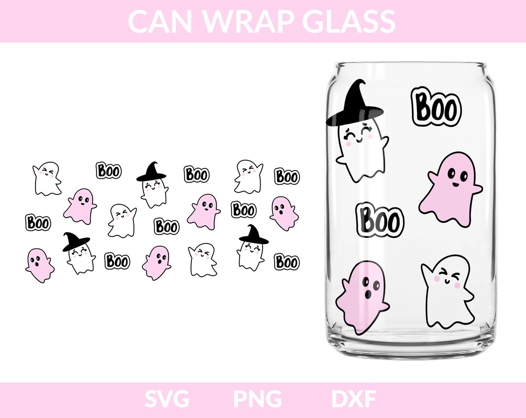 Boo Can Glass SVG, Halloween Coffee Glass Wrap Svg, Ghost 16oz Libbey ...