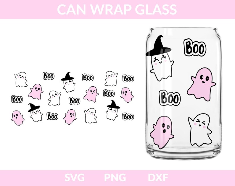 Boo Can Glass SVG Halloween Coffee Glass Wrap Svg Ghost 16oz | Etsy