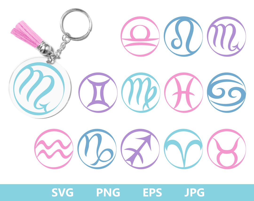 Zodiac Key Ring SVG, Zodiac Signs Keychain SVG, Zodiac Sign Bundle SVG ...
