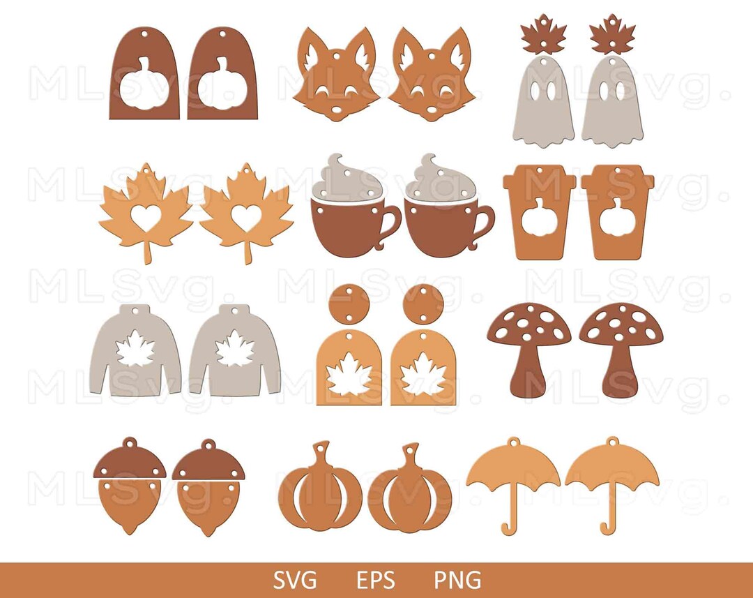 Cute Fall Earrings SVG Bundle, Fall Ornaments Earrings SVG, Faux ...