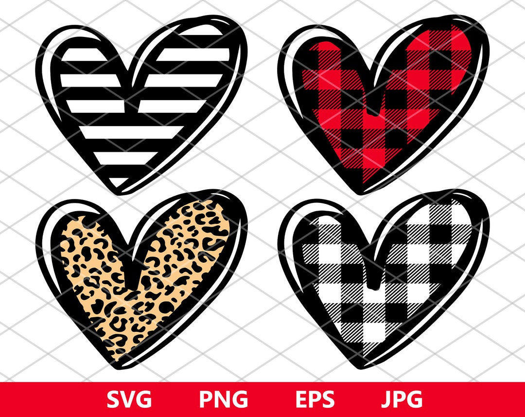 Buffalo Plaid Heart Svg, Hand Drawn Heart Svg, Heart Bundle Svg, Love ...
