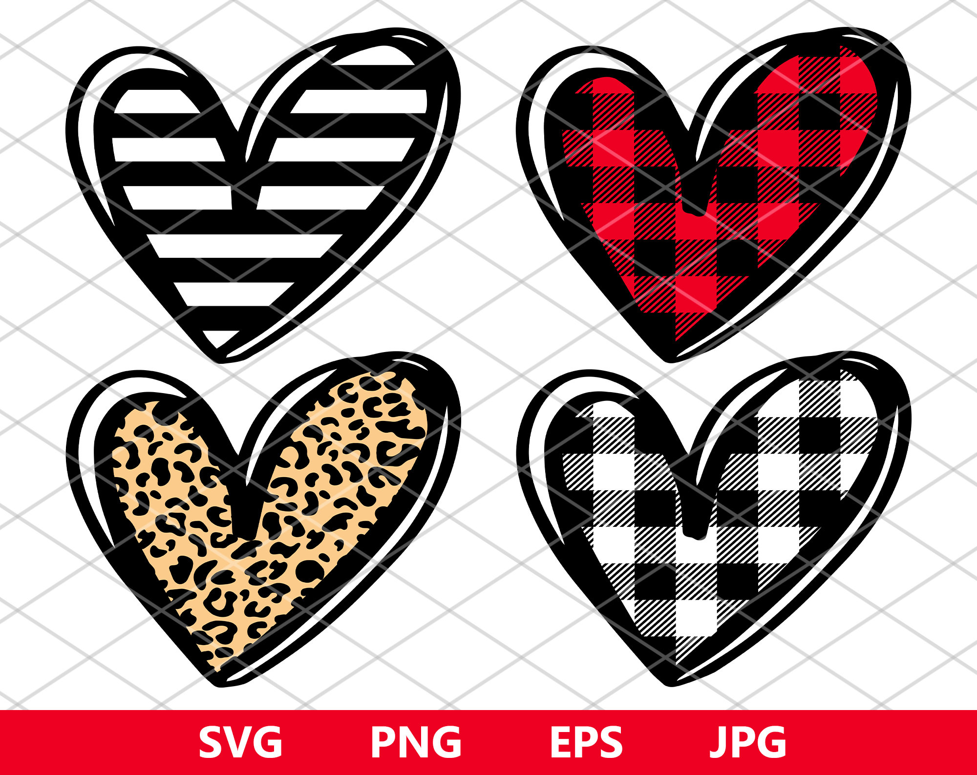 Buffalo plaid heart svg Hand Drawn Heart svg heart bundle | Etsy