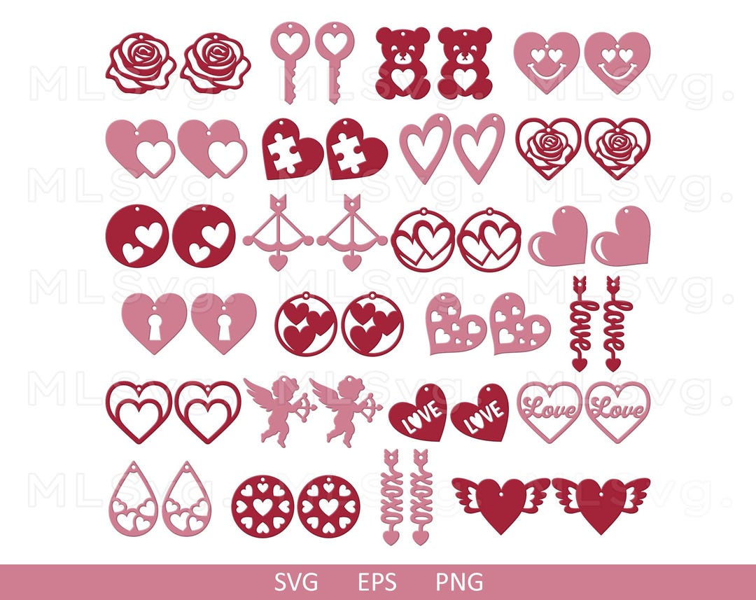 Valentines Earrings Bundle SVG, Love Svg, Heart Earrings Svg, Valentine ...