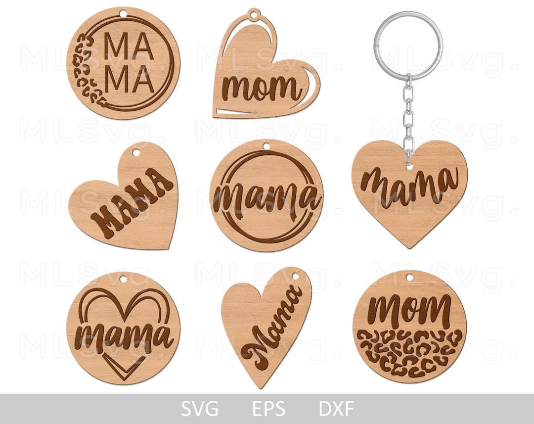 Engraved Mothers Day Keychain SVG Bundle, Heart Keychain SVG, Wood ...