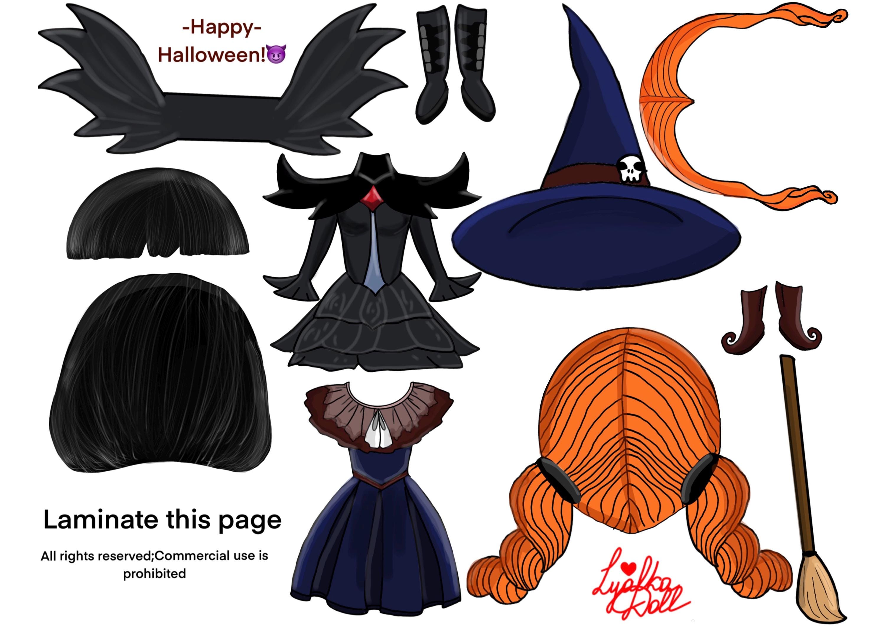 Printable Witch Paper Doll Set, DIY Cut Out Halloween Dolls, Spooky ...