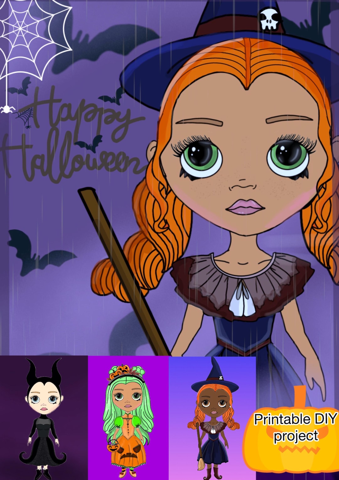 Printable Witch Paper Doll Set, DIY Cut Out Halloween Dolls, Spooky ...
