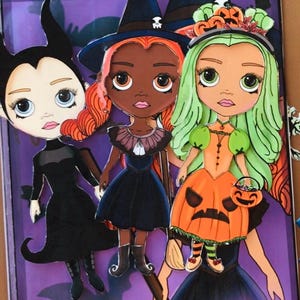 Printable Witch Paper Doll Set, DIY Cut Out Halloween Dolls, Spooky ...