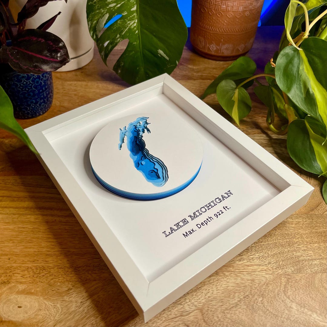 Lake Michigan | 3D Layered Paper Bathymetry | FRAMED | Custom Lake Map ...