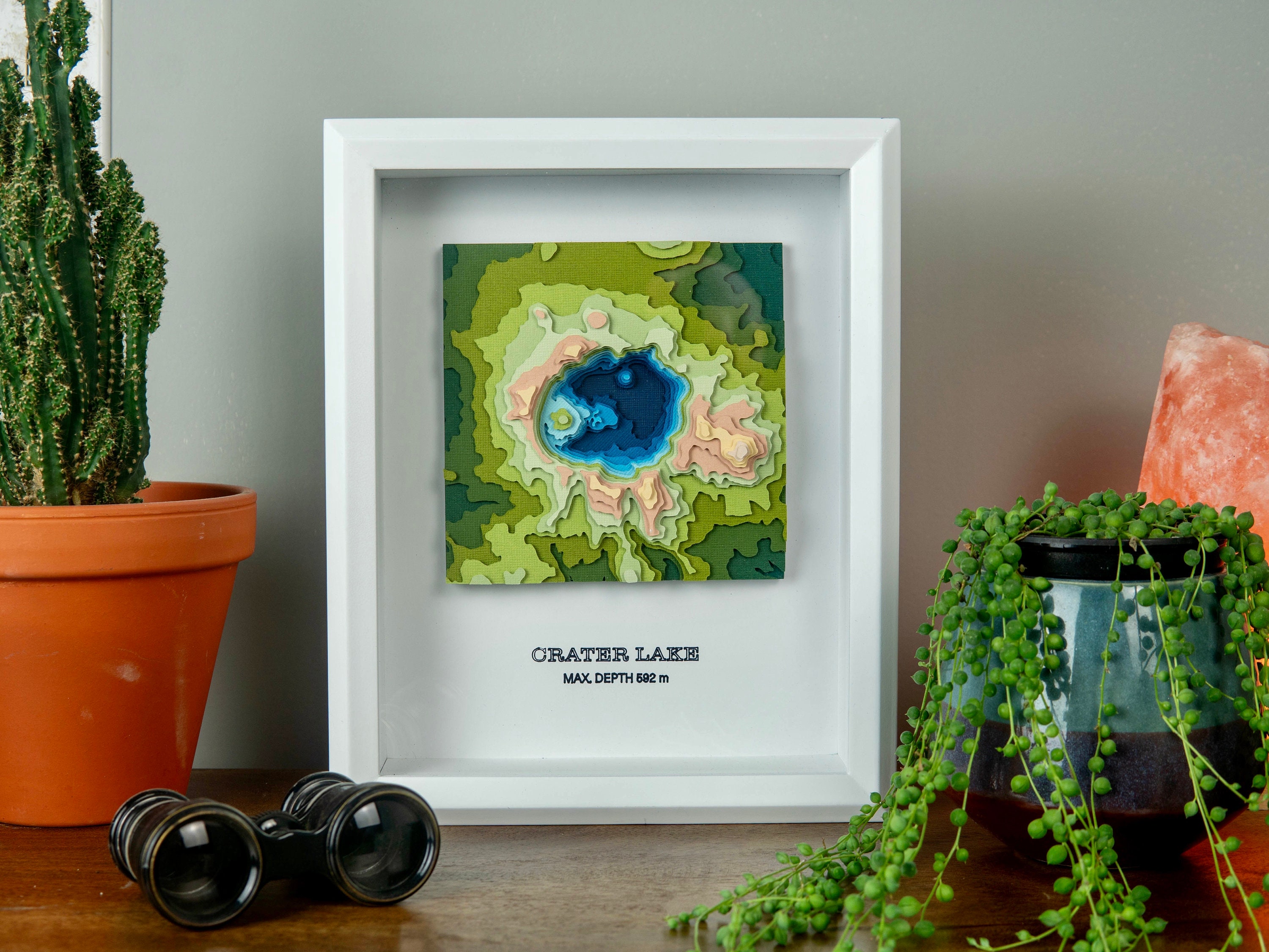 Framed Crater Lake Oregon Map - 3D Layered Paper Topography Art - Etsy