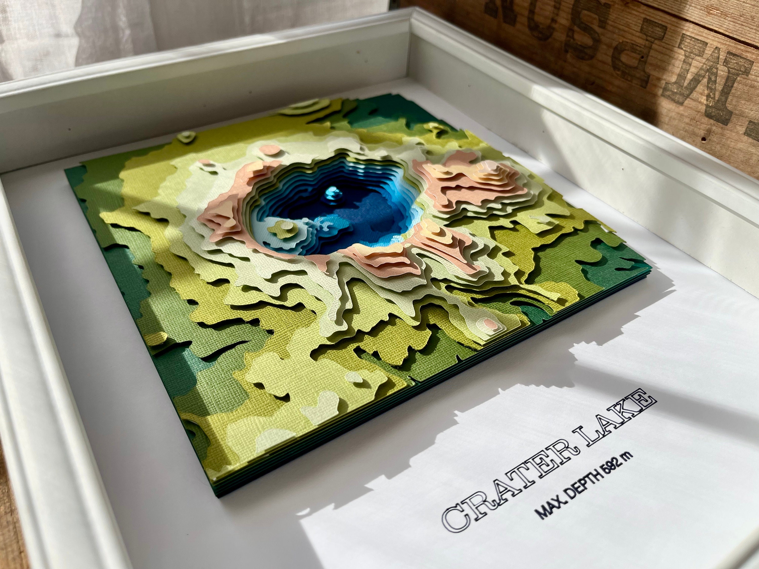 Framed Crater Lake Oregon Map - 3D Layered Paper Topography Art - Etsy