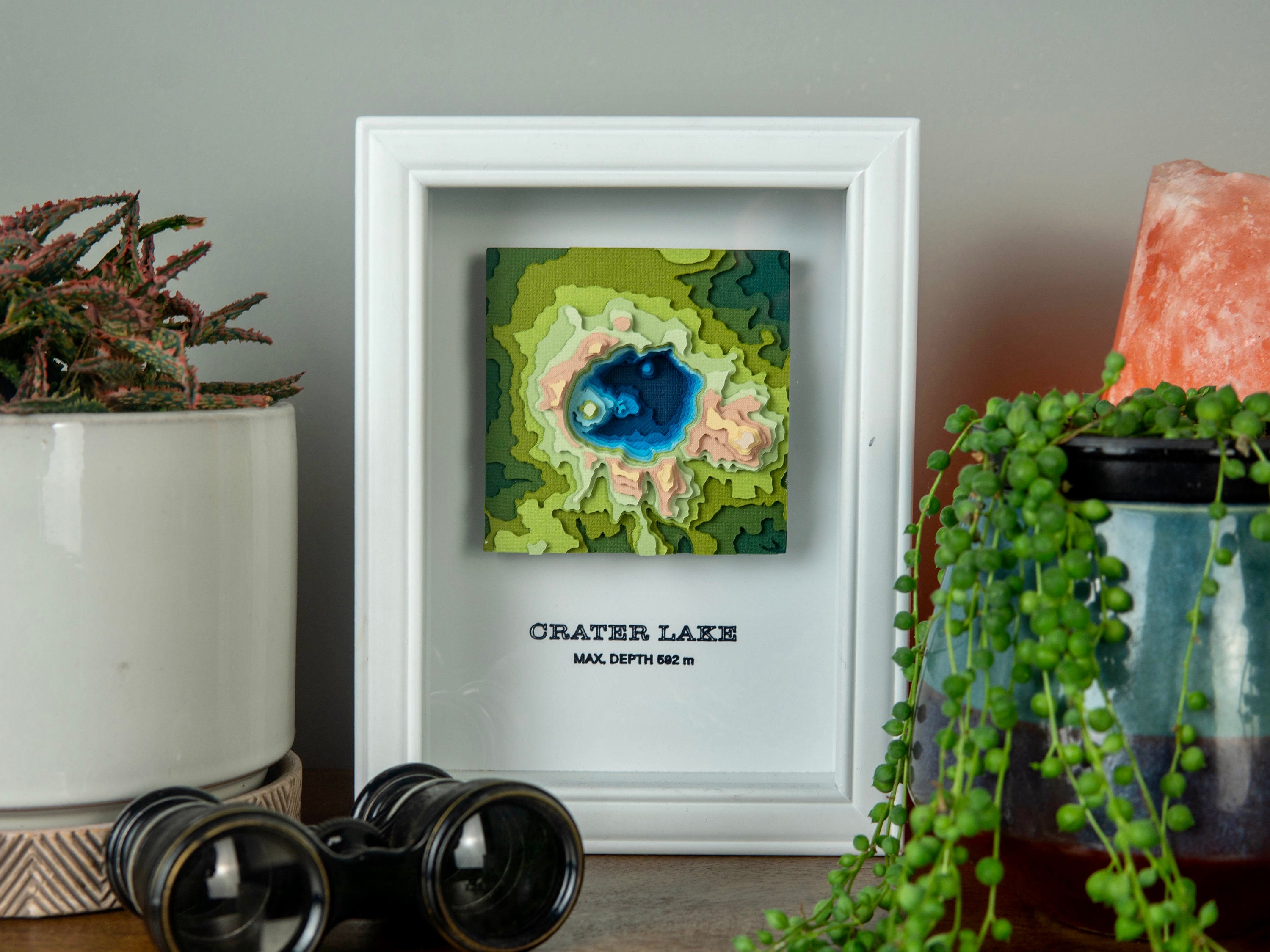 Framed Crater Lake Oregon Map - 3D Layered Paper Topography Art - Etsy