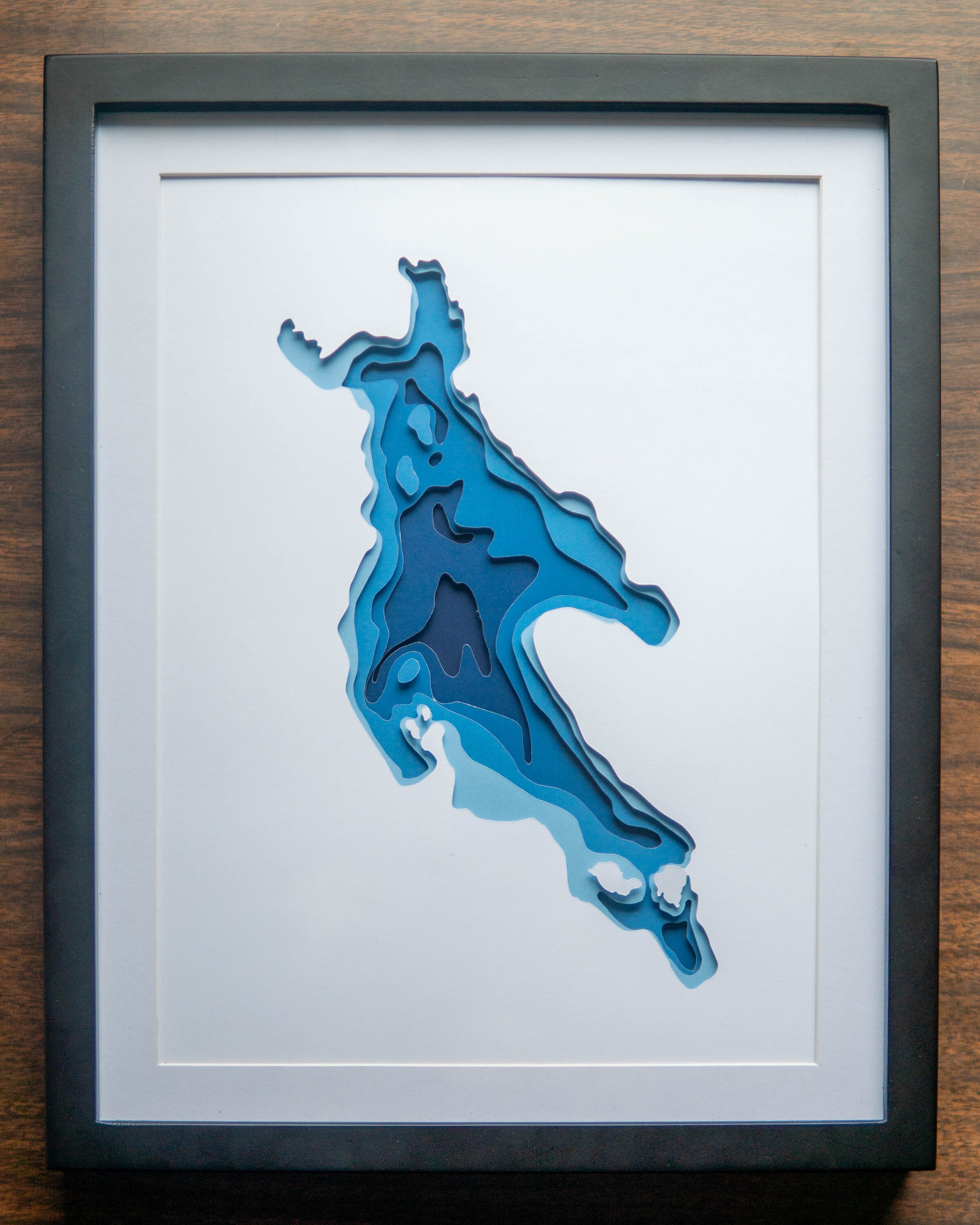 Framed Newfound Lake New Hampshire Map - 3D Layered Paper Bathymetry ...