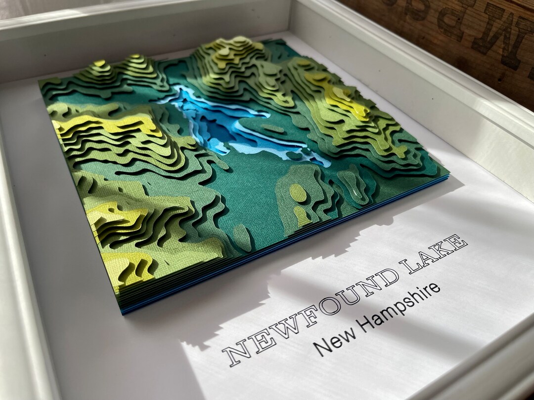 Framed Newfound Lake New Hampshire Map - 3D Layered Paper Topography ...