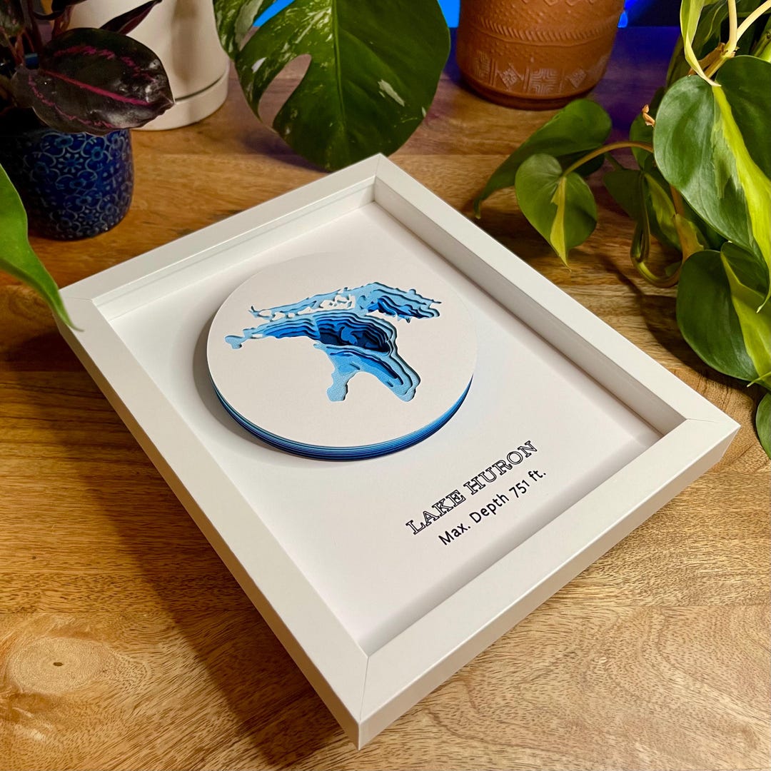 Lake Huron | 3D Layered Paper Bathymetry | FRAMED | Custom Lake Map - Etsy