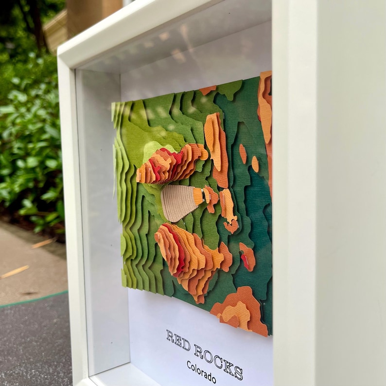 Red Rocks Amphitheatre 3D Layered Paper Topography FRAMED Custom Topo ...