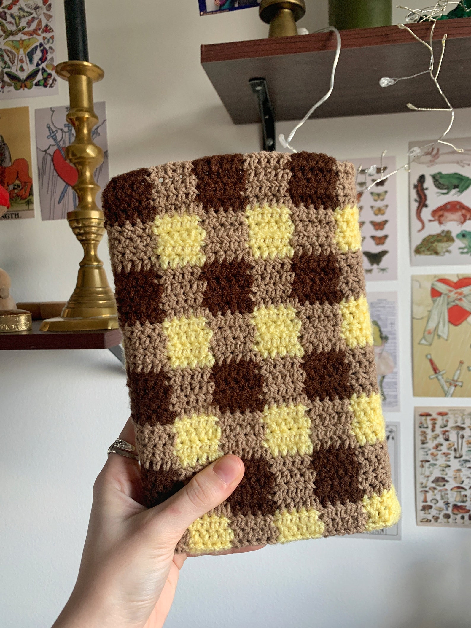 Crochet Gingham Book Sleeve, Cottagecore Book Covers, Crochet Book ...