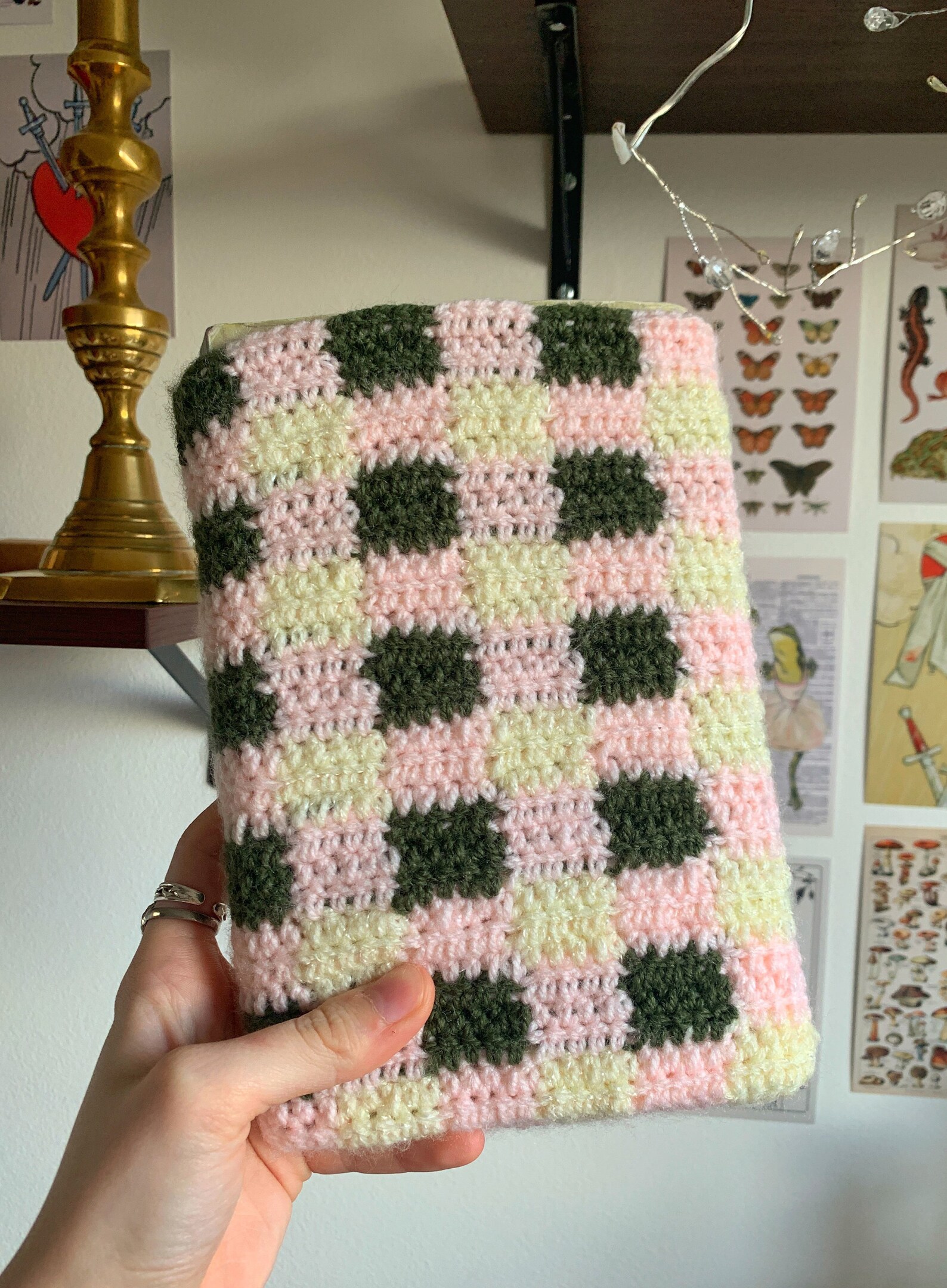 Crochet Gingham Book Sleeve, Cottagecore Book Covers, Crochet Book ...