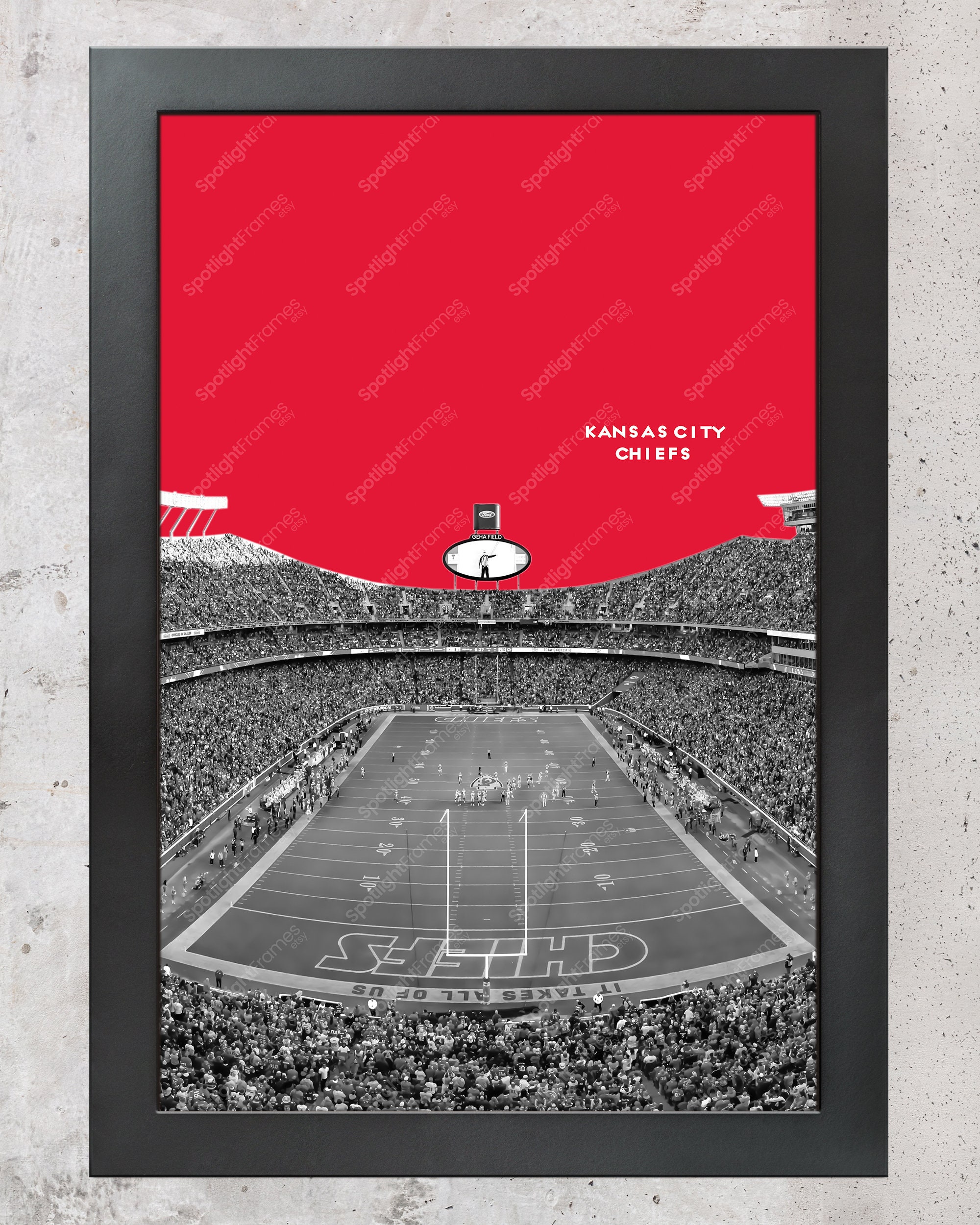Kansas City Chiefs Aerial Art: Red-hued GEHA Field at Arrowhead Stadium ...