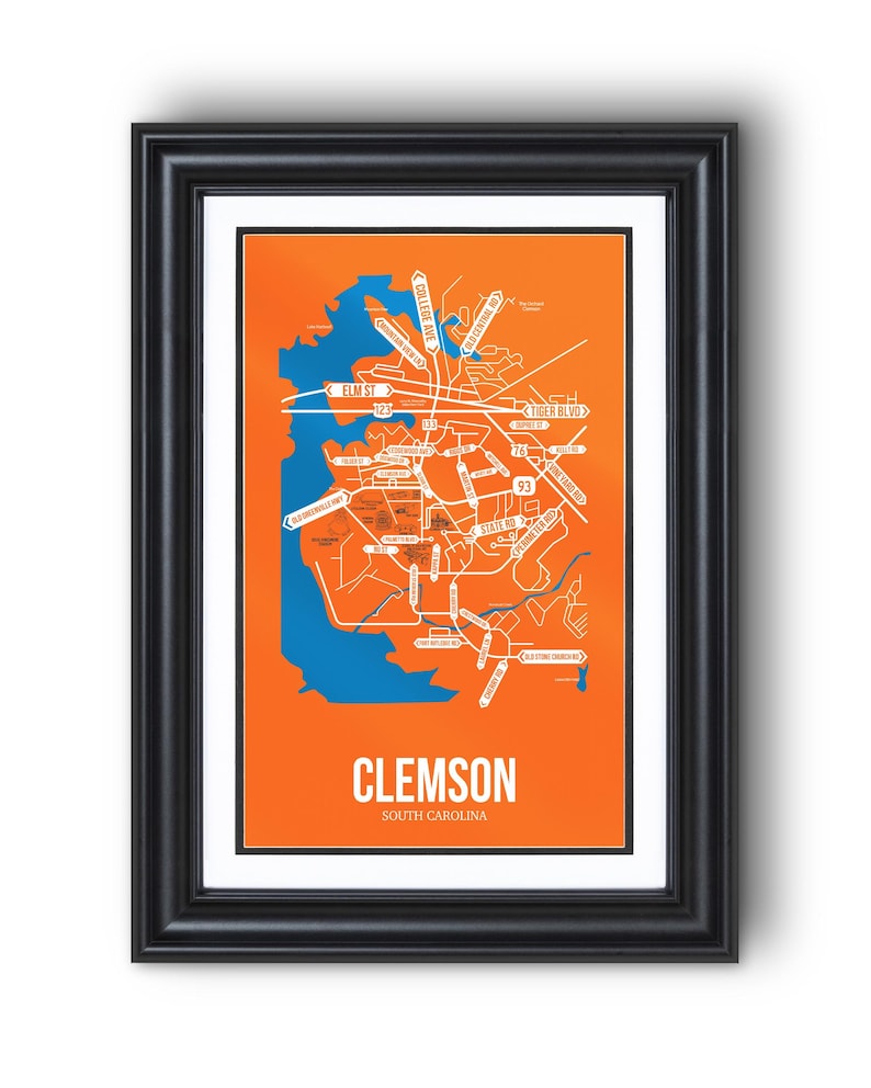 Clemson, South Carolina Street Map – University Town Wall Art, Framed ...