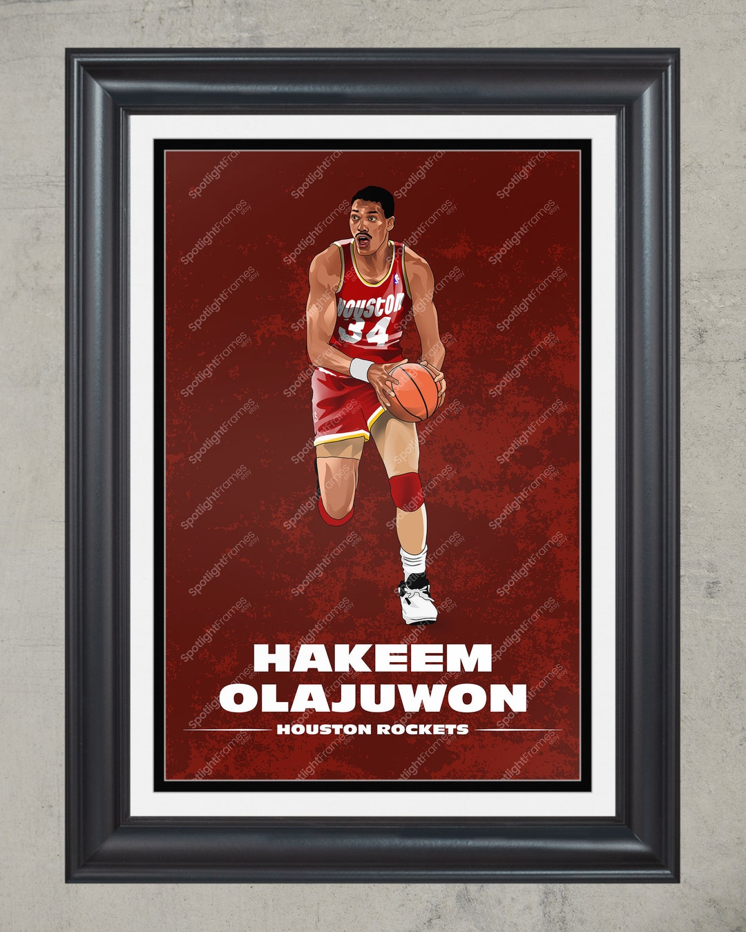 Hakeem Olajuwon Poster Houston Rockets NBA Basketball Framed - Etsy